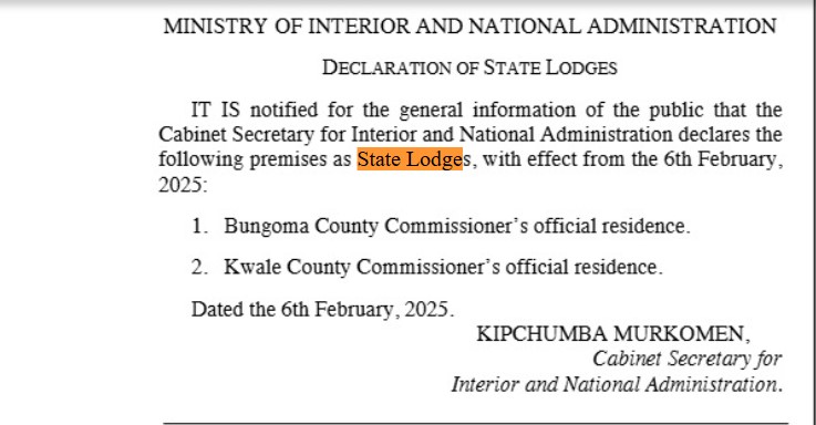 Murkomen gazettes 2 new state lodges - K24 Digital