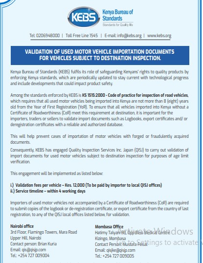 KEBS issues new guidelines for validation of used vehicle imports to ...
