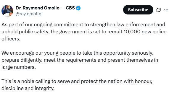 PS Omollo urges youths to turn up in large numbers in police ...
