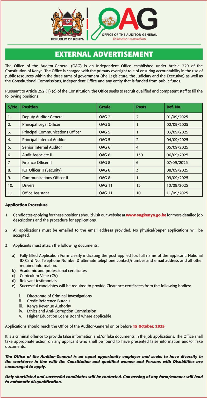 Auditor general’s office announces 195 vacancies - K24 Digital