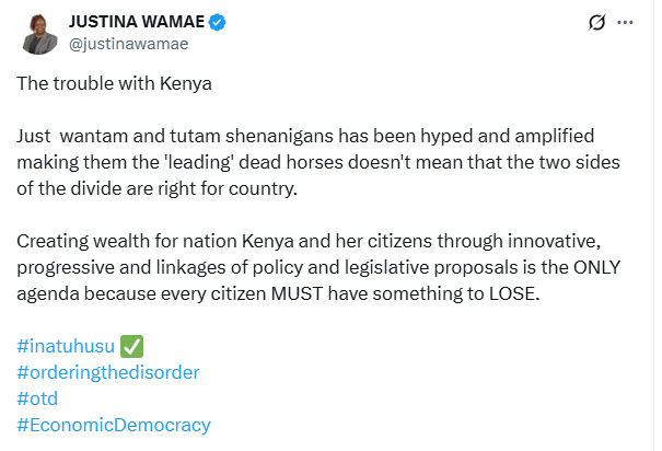 Justina Wamae slams ‘Tutam’ vs ‘Wantam’ chants as empty politics - K24 ...