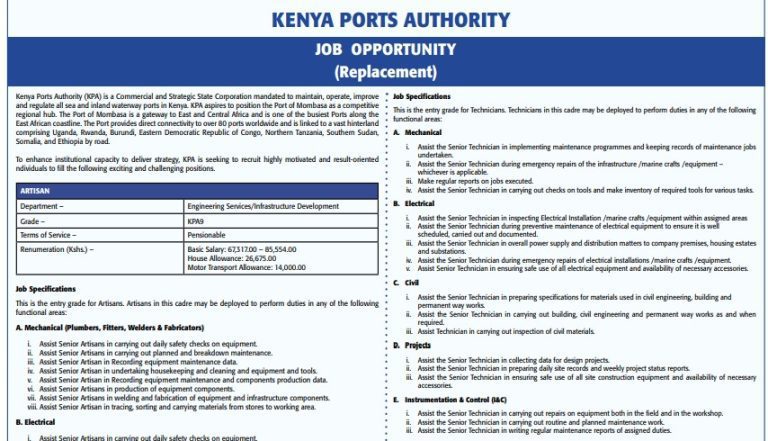 KPA announces job vacancies with a salary of up to Ksh130K - K24 Digital