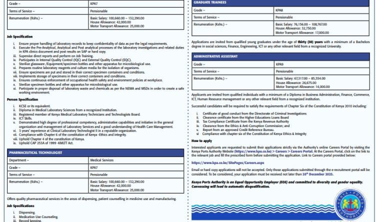 KPA announces job vacancies with a salary of up to Ksh130K - K24 Digital