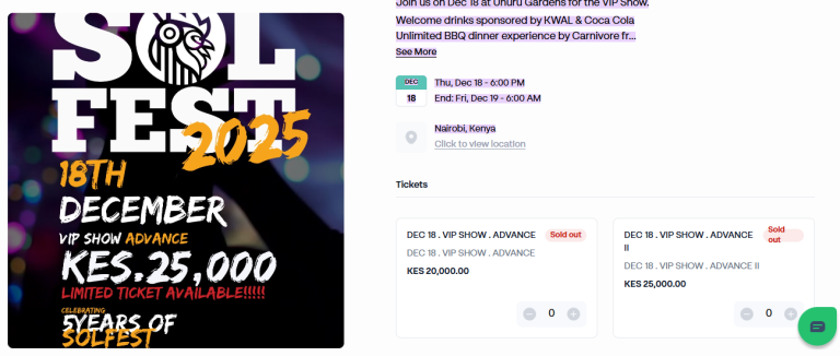 SolFest Ksh25,000 VIP tickets sell out hours before kickoff - K24 Digital